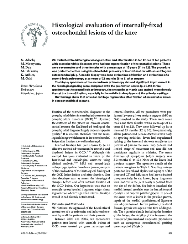 (PDF) Histological evaluation of internally-fixed osteochondral lesions of the knee