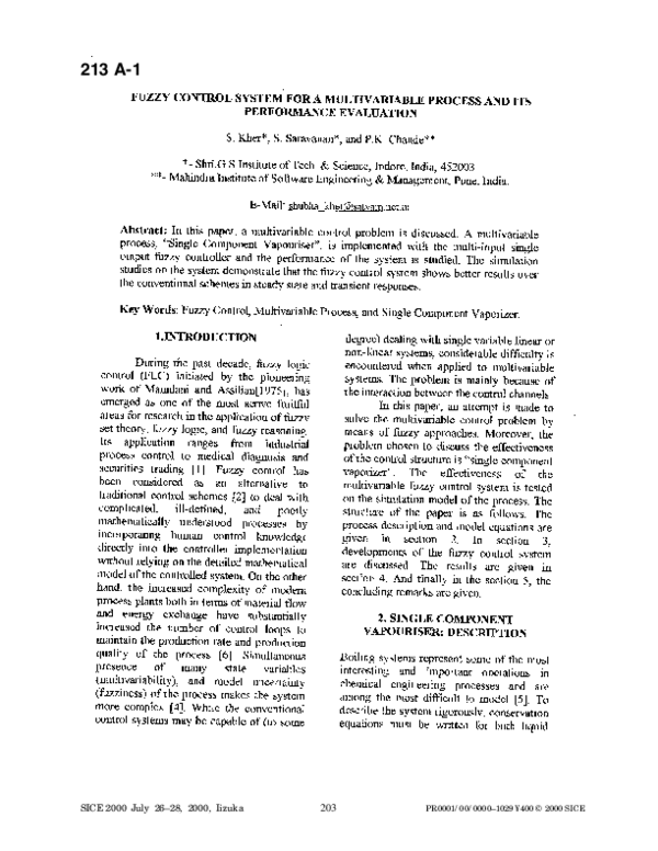 Pdf Fuzzy Control System For A Multivariable Process And Its Performance Evaluation