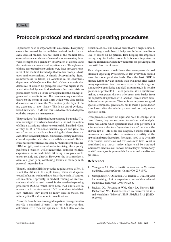 (PDF) Protocols protocol and standard operating procedures