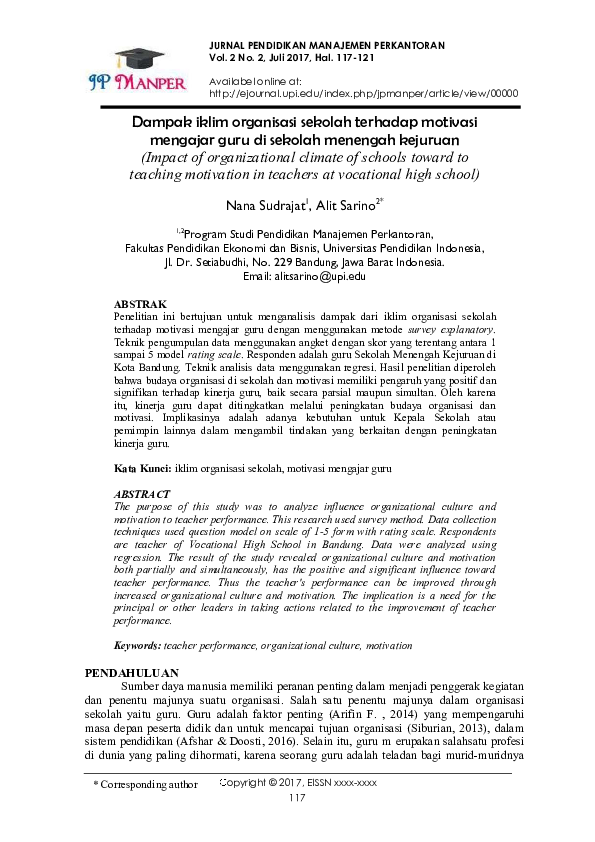 (PDF) Dampak Iklim Organisasi Sekolah Terhadap Motivasi Mengajar Guru DI Sekolah Menengah Kejuruan