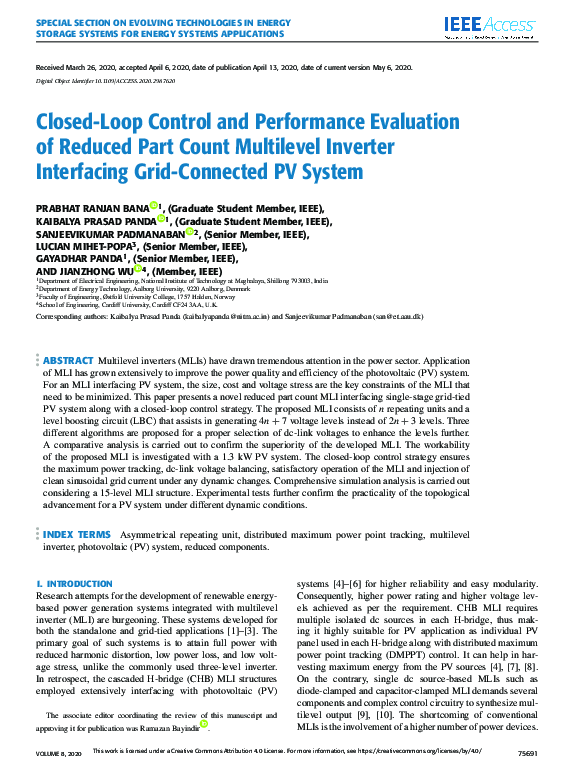 Pdf Closed Loop Control And Performance Evaluation Of Reduced Part