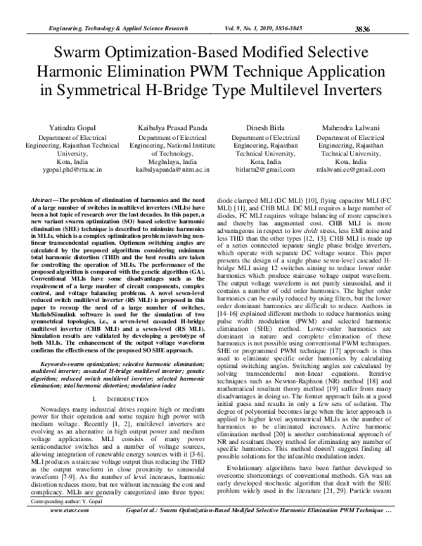 (PDF) Swarm Optimization-Based Modified Selective Harmonic Elimination PWM Technique Application ...