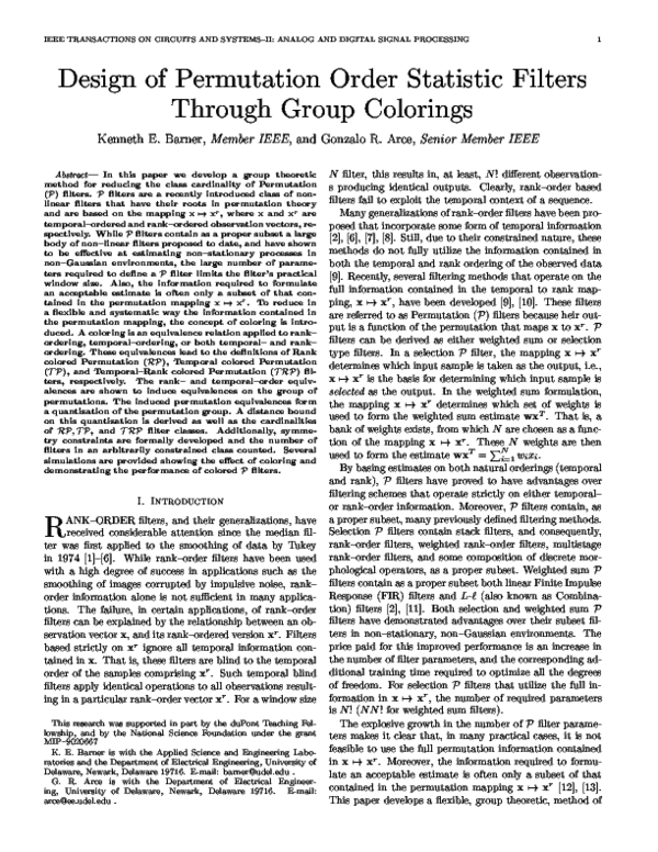 (PDF) Design of permutation order statistic filters through group colorings