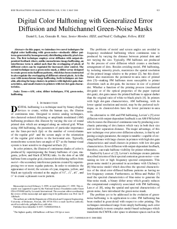 (PDF) Digital color halftoning with generalized error diffusion and multichannel green-noise masks