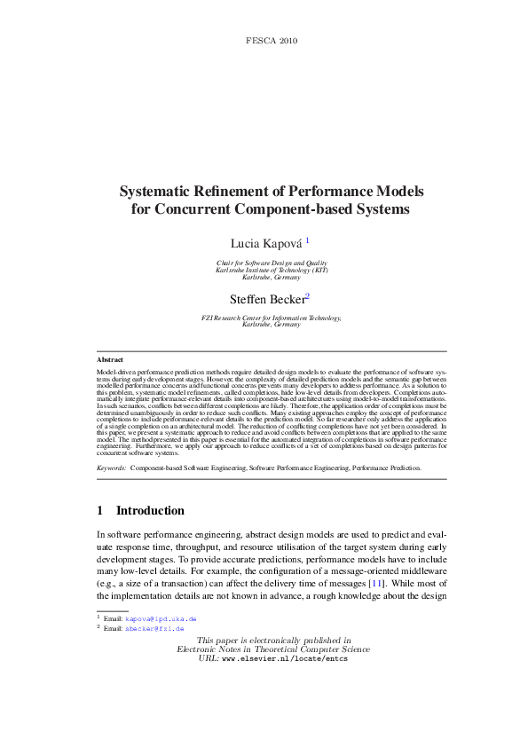 (PDF) Systematic Refinement of Performance Models for Concurrent Component-based Systems