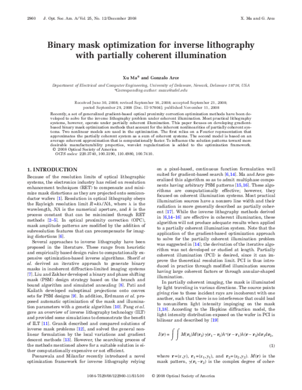 (PDF) Binary mask optimization for inverse lithography with partially ...