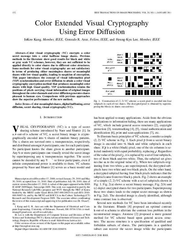 Pdf Color Extended Visual Cryptography Using Error Diffusion