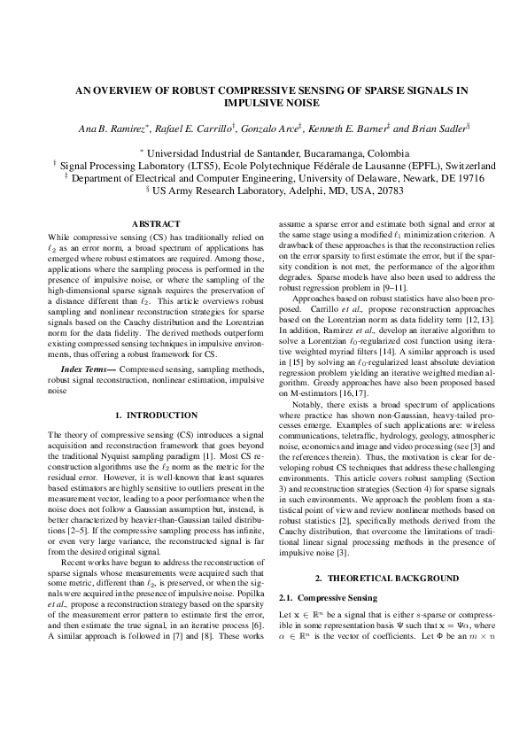 (PDF) An overview of robust compressive sensing of sparse signals in impulsive noise | Gonzalo ...