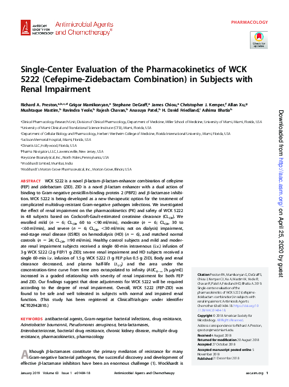 (PDF) Single-Center Evaluation of the Pharmacokinetics of WCK 5222 ...