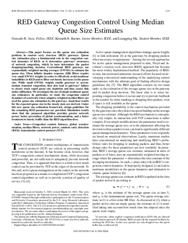 (PDF) RED gateway congestion control using median queue size estimates
