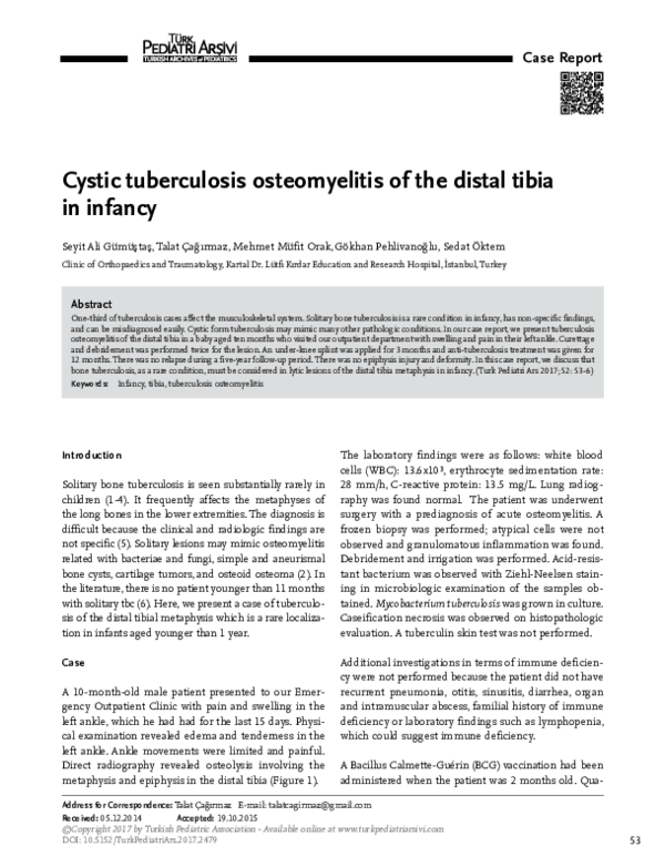 (PDF) Cystic tuberculosis osteomyelitis of the distal tibia in infancy
