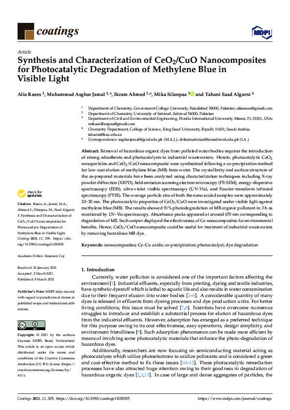 (PDF) Synthesis and Characterization of CeO2/CuO Nanocomposites for ...