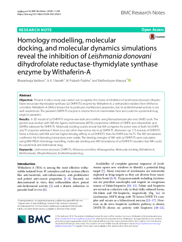 (PDF) Homology modelling, molecular docking, and molecular dynamics simulations reveal the ...