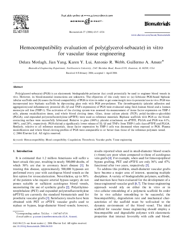 (PDF) Hemocompatibility evaluation of poly (glycerol-sebacate) in vitro ...