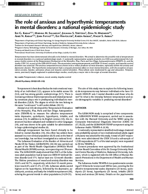 (PDF) The role of anxious and hyperthymic temperaments in mental ...
