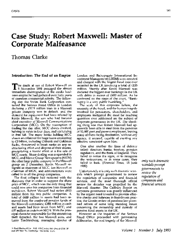 (PDF) Case Study: Robert Maxwell: Master of Corporate Malfeasance