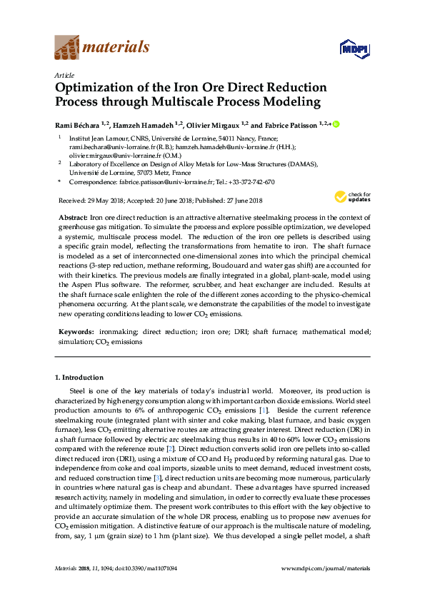 Pdf Optimization Of The Iron Ore Direct Reduction Process Through Multiscale Process Modeling