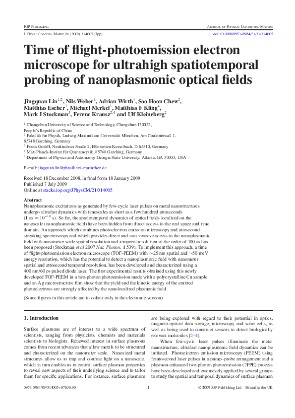 (PDF) Time of flight-photoemission electron microscope for ultrahigh ...