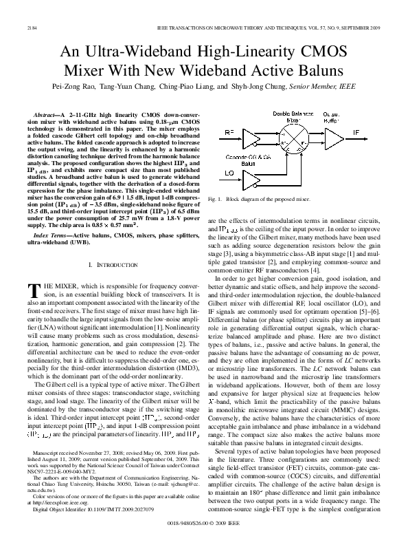 Pdf An Ultra Wideband High Linearity Cmos Mixer With New Wideband Active Baluns Pei Zong Rao 
