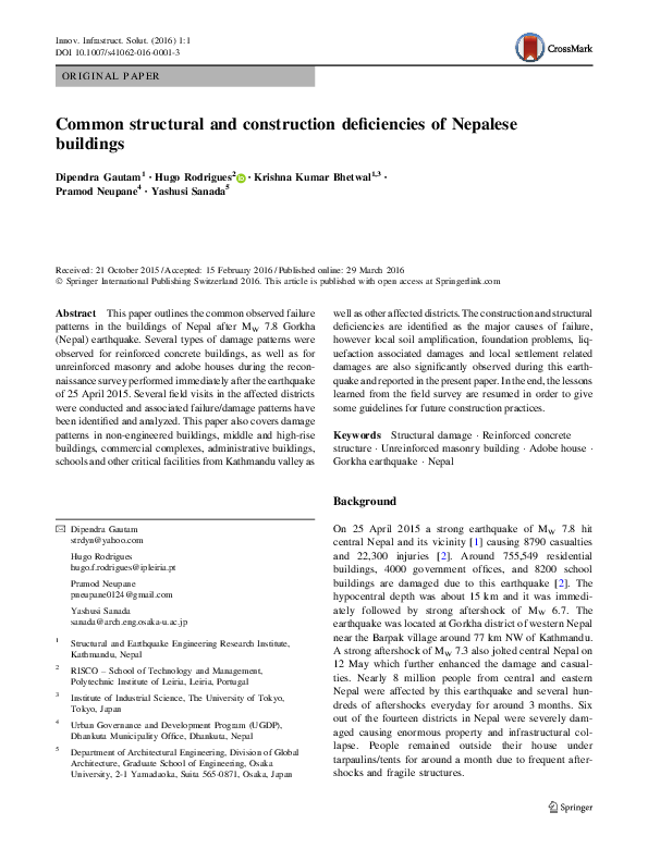 (PDF) Common structural and construction deficiencies of Nepalese buildings