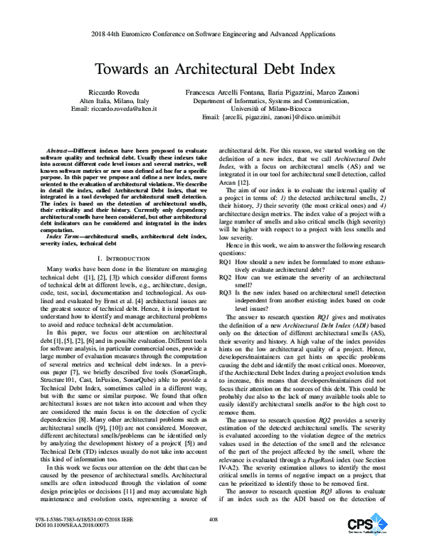 (PDF) Towards an Architectural Debt Index
