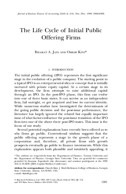 (PDF) The Life Cycle of Initial Public Offering Firms