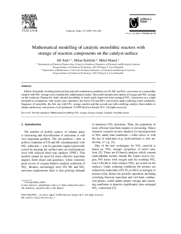 (PDF) Mathematical modelling of catalytic monolithic reactors with ...