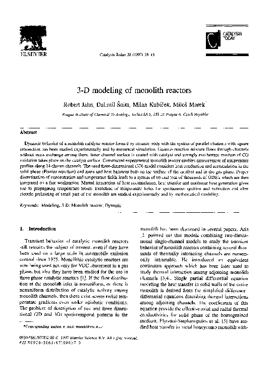(PDF) 3-D modeling of monolith reactors