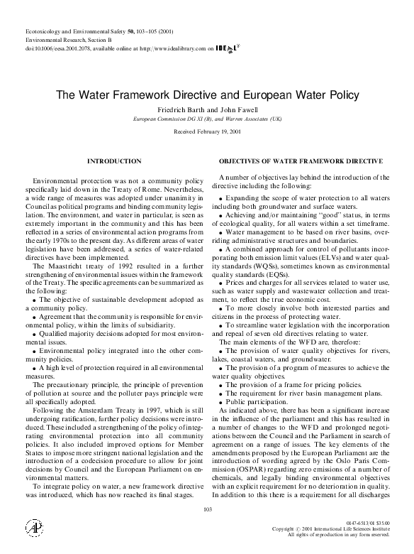 (PDF) The Water Framework Directive and European Water Policy