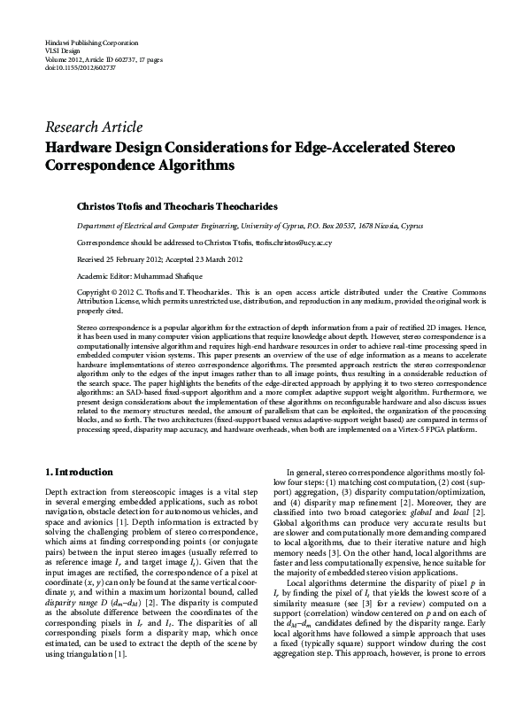 (PDF) Hardware Design Considerations for Edge-Accelerated Stereo Correspondence Algorithms