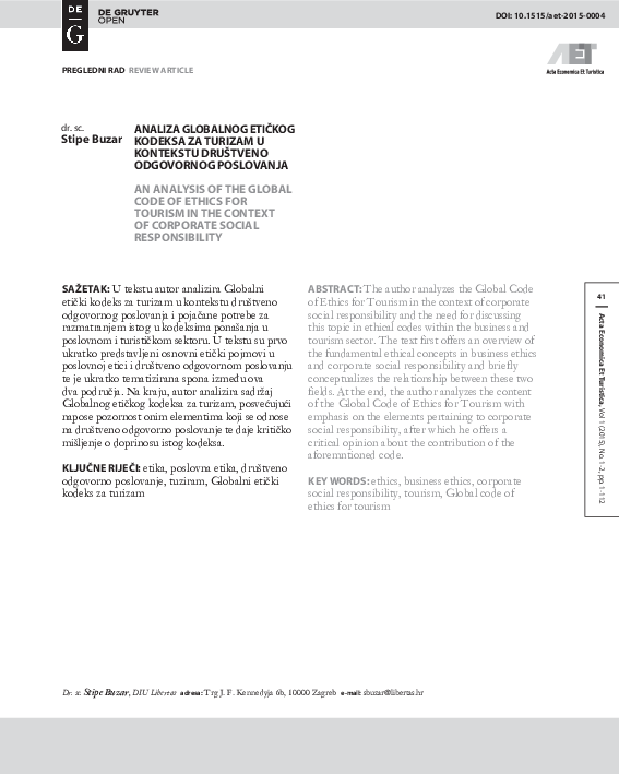 (PDF) An Analysis of the Global Code of Ethics for Tourism in the ...