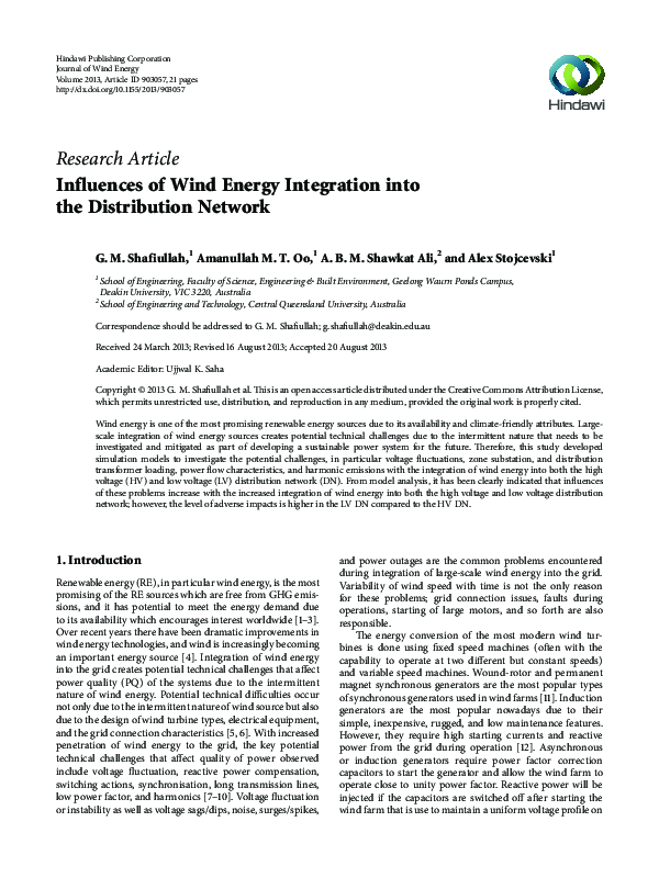 (PDF) Influences of Wind Energy Integration into the Distribution Network