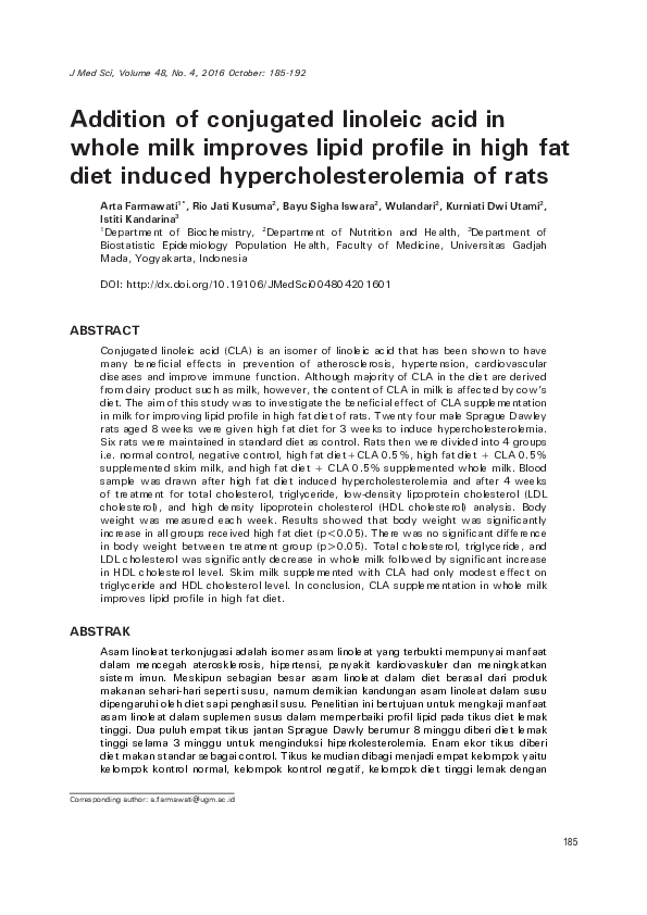 (PDF) Addition of conjugated linoleic acid in whole milk improves lipid ...