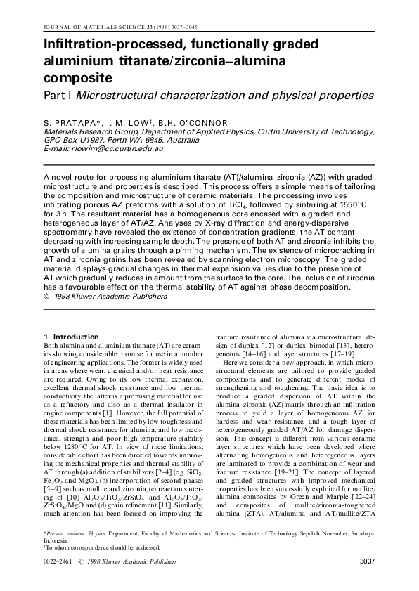 (PDF) Infiltration-processed, functionally graded aluminium titanate/zirconia–alumina ...