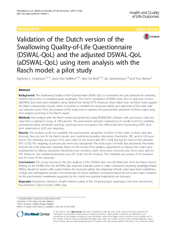 (PDF) Validation of the Dutch version of the Swallowing Quality-of-Life ...