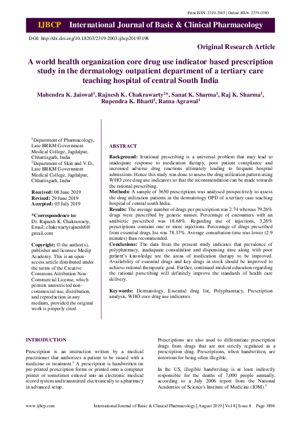 (PDF) A world health organization core drug use indicator based ...