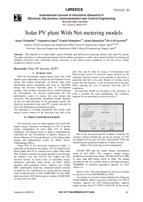 (PDF) Solar PV plant With Net-metering models