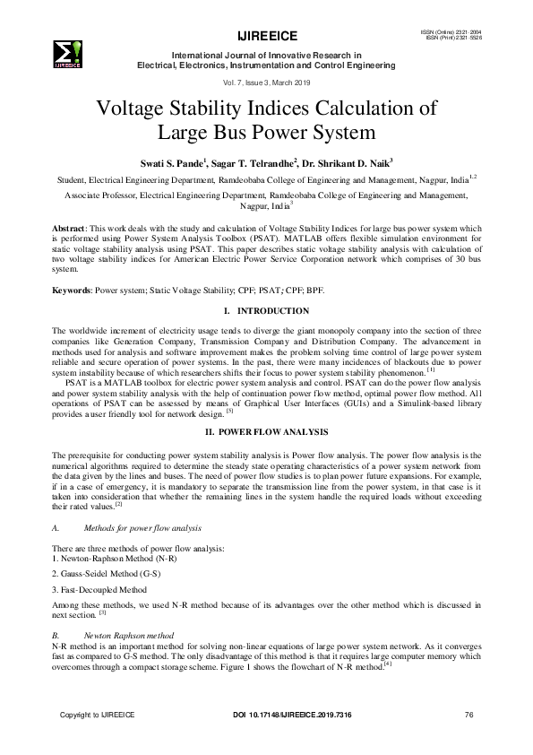 (PDF) Voltage Stability Indices Calculation of Large Bus Power System