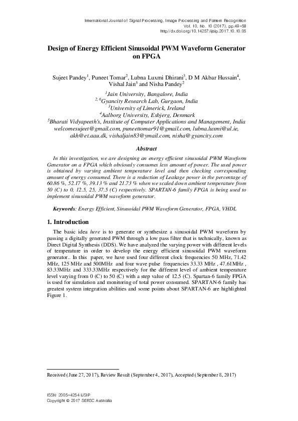 Pdf Design Of Energy Efficient Sinusoidal Pwm Waveform Generator On Fpga