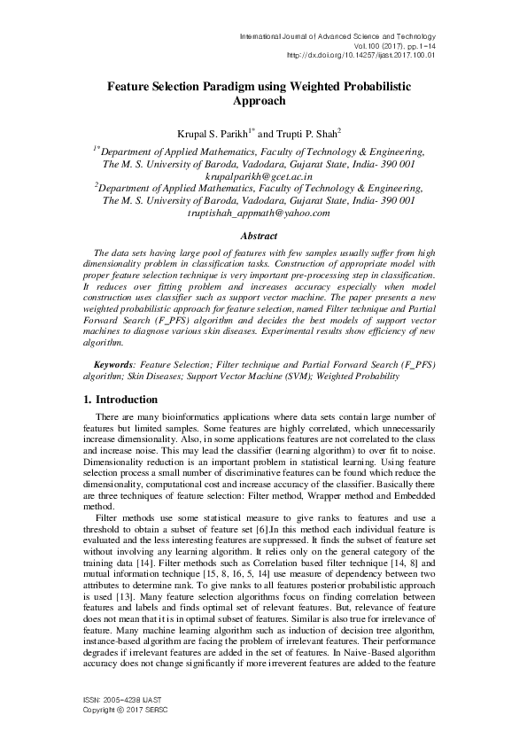 (PDF) Feature Selection Paradigm using Weighted Probabilistic Approach