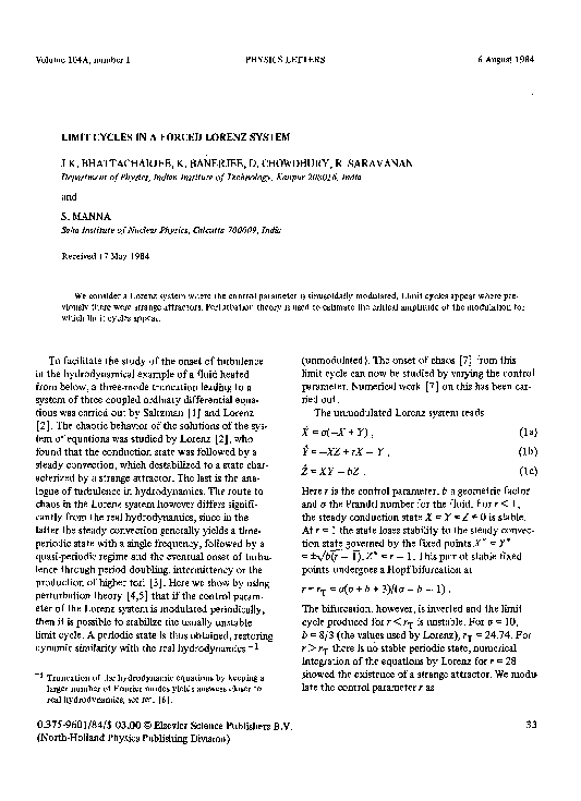(PDF) Limit cycles in a forced Lorenz system