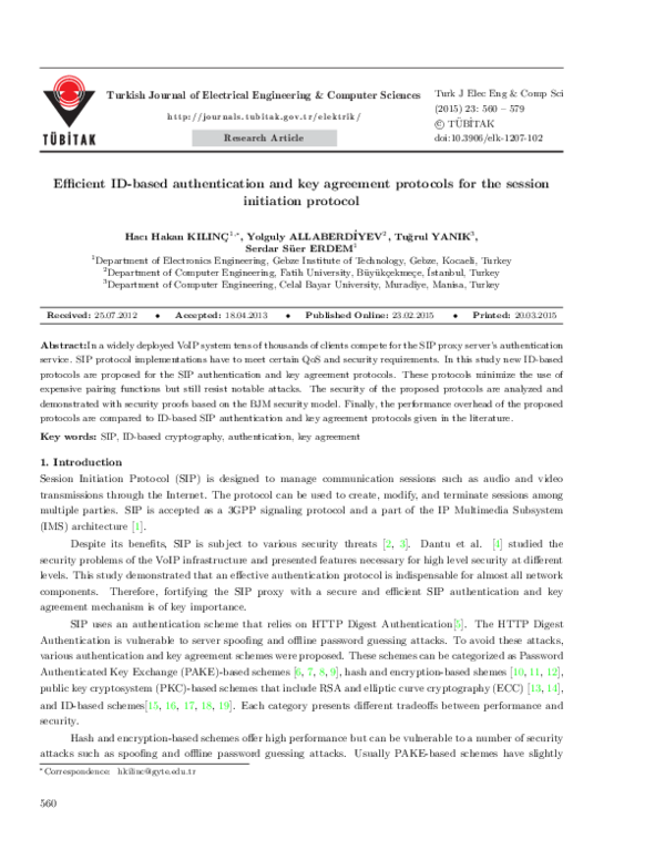 (PDF) Efficient ID Based Authentication and Key Agreement Protocols for the Session Initiation ...
