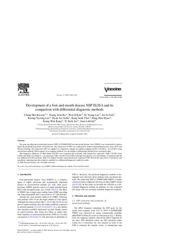 (PDF) Development of a foot-and-mouth disease NSP ELISA and its ...