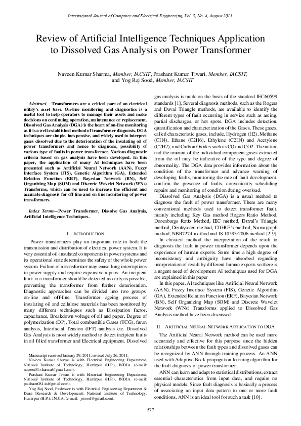 Pdf Review Of Artificial Intelligence Techniques Application To Dissolved Gas Analysis On