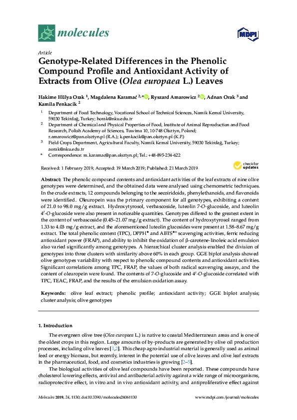 (PDF) Genotype-Related Differences in the Phenolic Compound Profile and Antioxidant Activity of ...