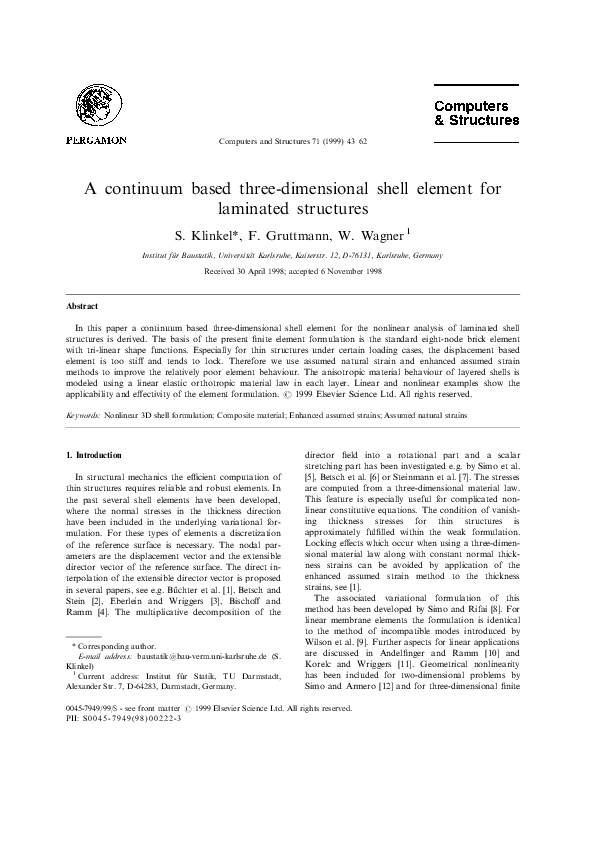 (PDF) A continuum based three-dimensional shell element for laminated ...