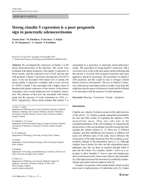 (PDF) Strong claudin 5 expression is a poor prognostic sign in ...