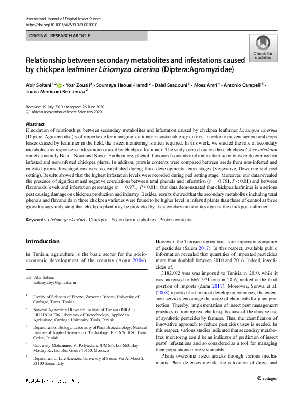 (PDF) Relationship between secondary metabolites and infestations ...