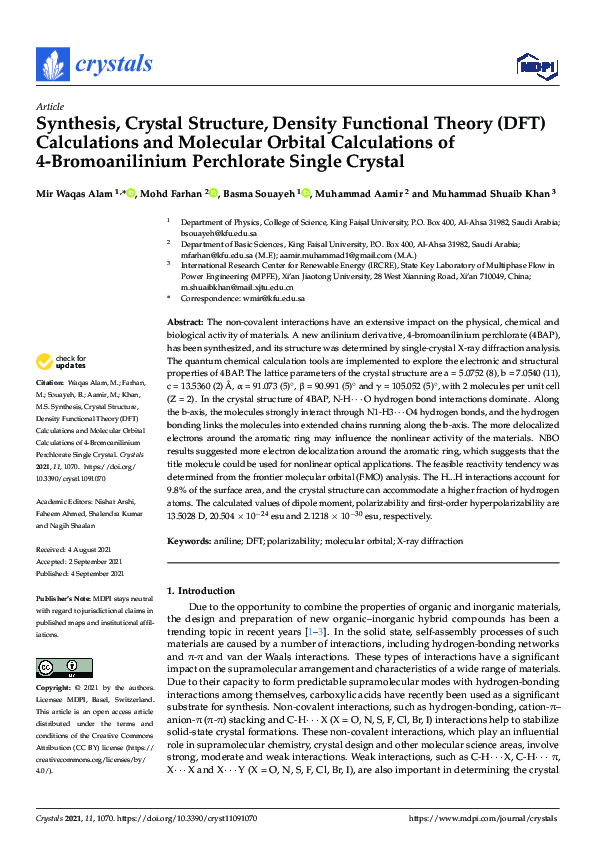 (PDF) Synthesis, Crystal Structure, Density Functional Theory (DFT) Calculations and Molecular ...