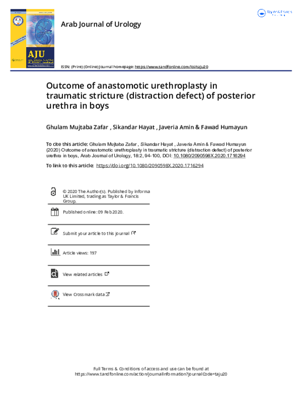 (PDF) Outcome of anastomotic urethroplasty in traumatic stricture ...